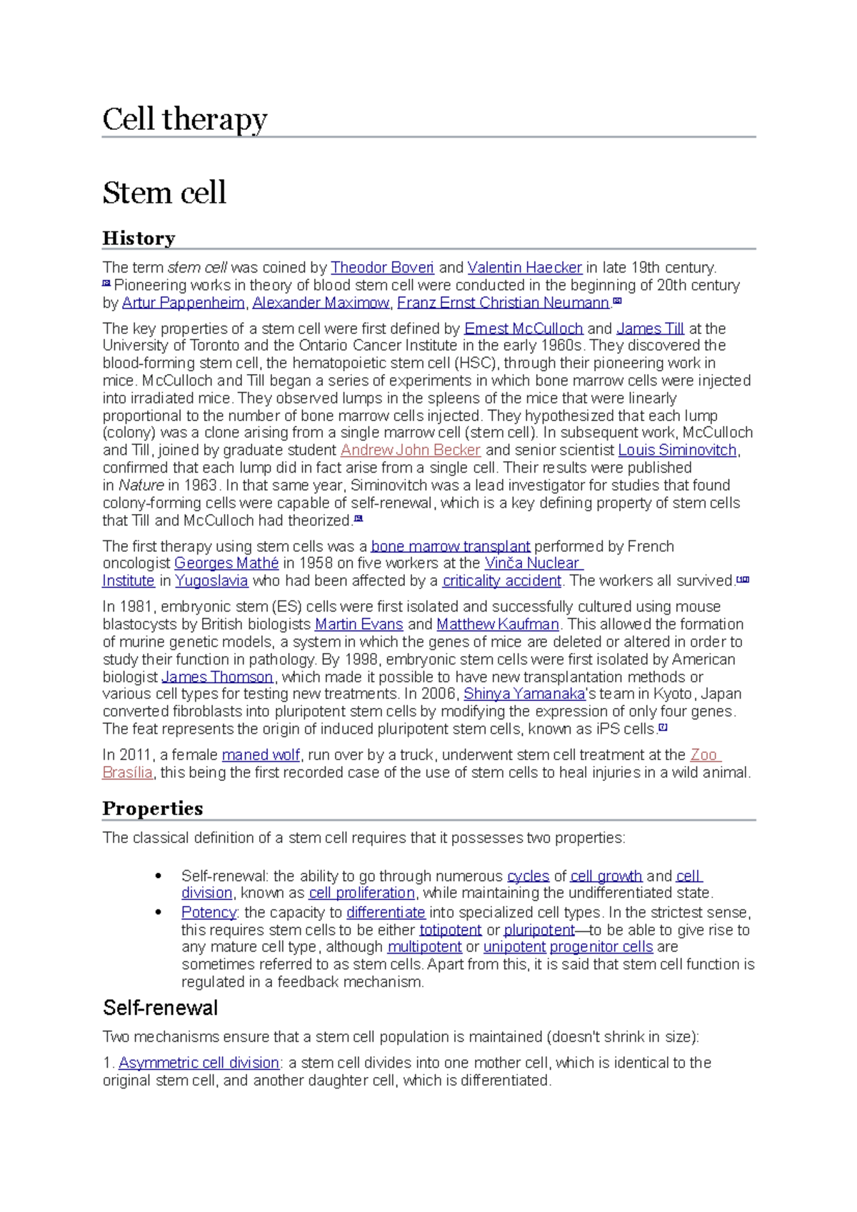 Cell Biology - Cell therapy 7 - Cell therapy Stem cell History The term ...