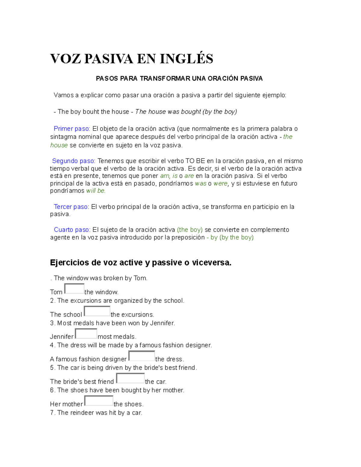 VOZ Pasiva VOZ Activa EN Inglés - VOZ PASIVA EN INGLÉS PASOS PARA ...