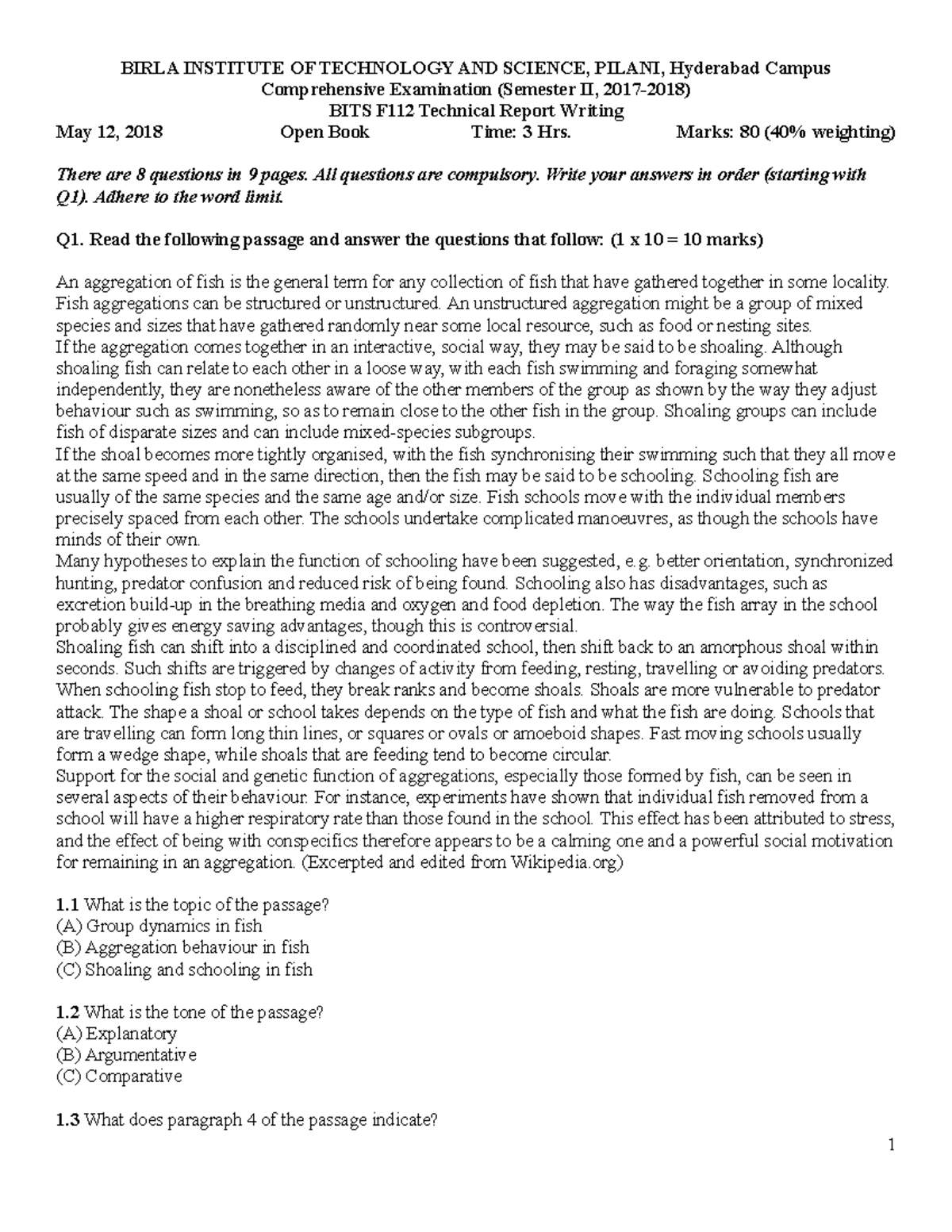 Compre - Technical Report Writing - BITS Pilani - Studocu