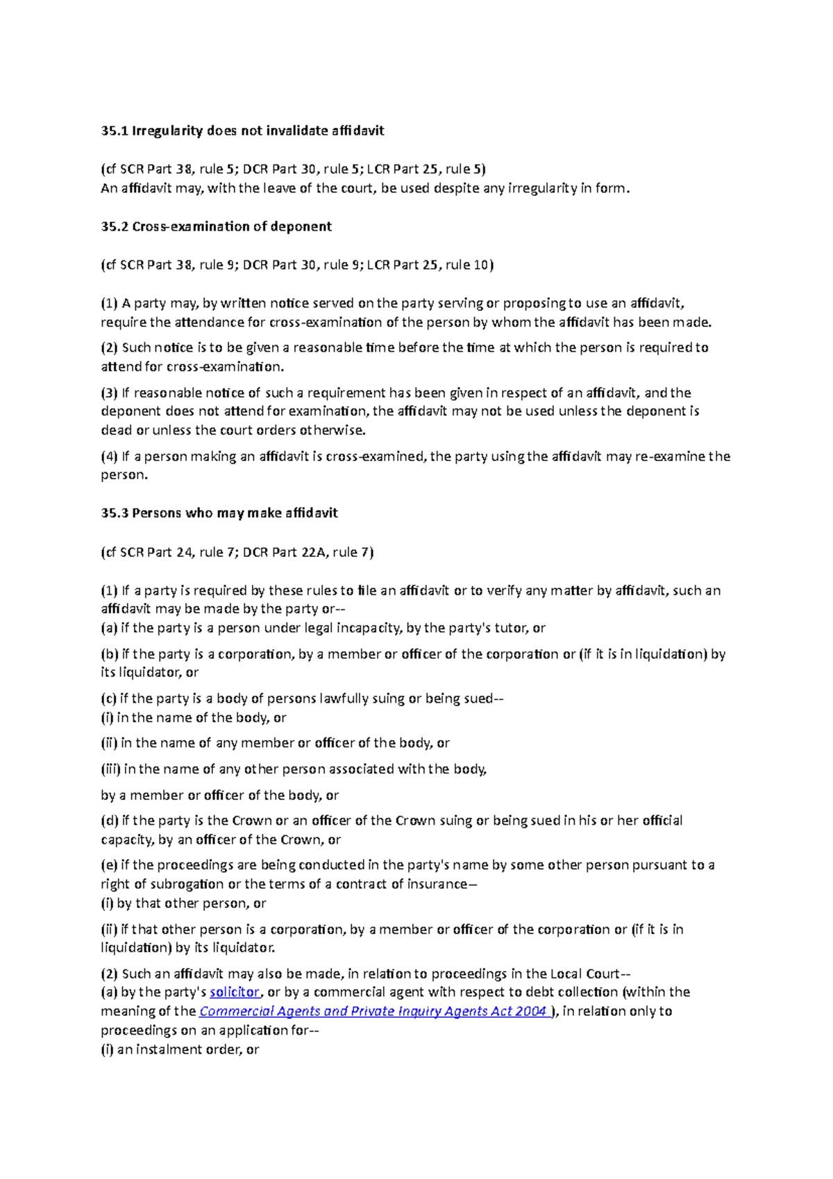 Rule 35 Affidavits - notes about the rule - 35 Irregularity does not ...