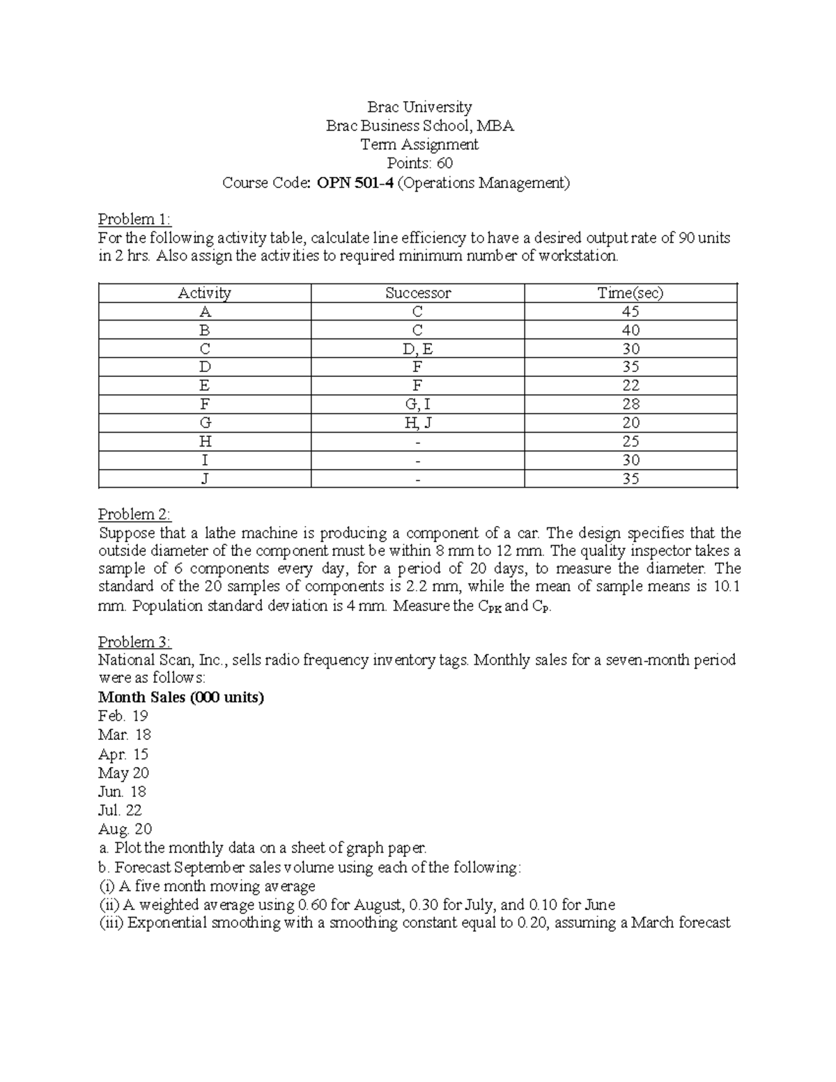 Assignment - Term Final Questions - Brac University Brac Business ...