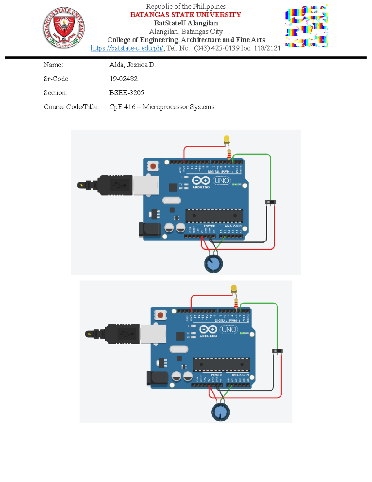 Coding act 2 for Arduino - BATANGAS STATE UNIVERSITY BatStateU ...