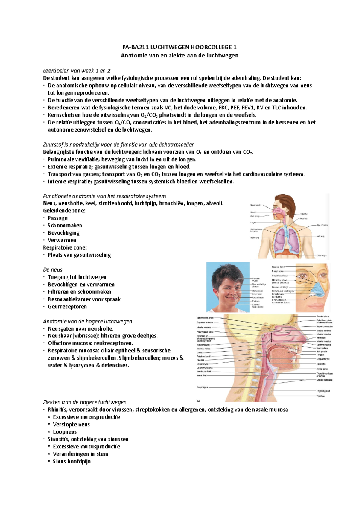 Hoorcollege 1 - FA-BA211 LUCHTWEGEN HOORCOLLEGE 1 Anatomie van en ...