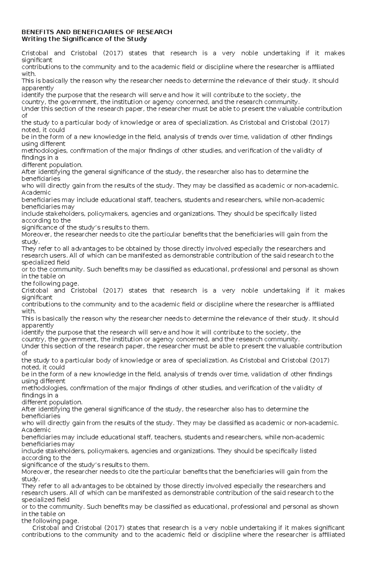 Week 6 Benefits and Beneficiaries of Research - BENEFITS AND ...