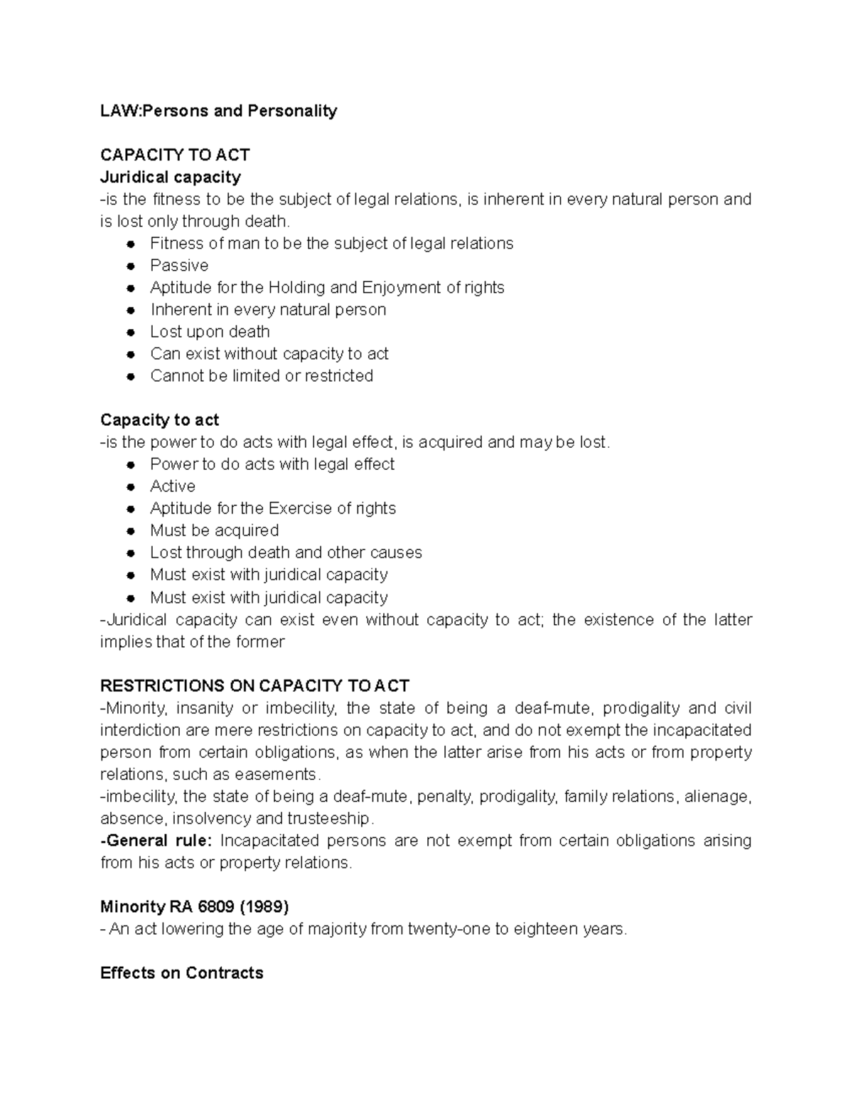 LAW Persons and Personality- Notes - LAW:Persons and Personality ...