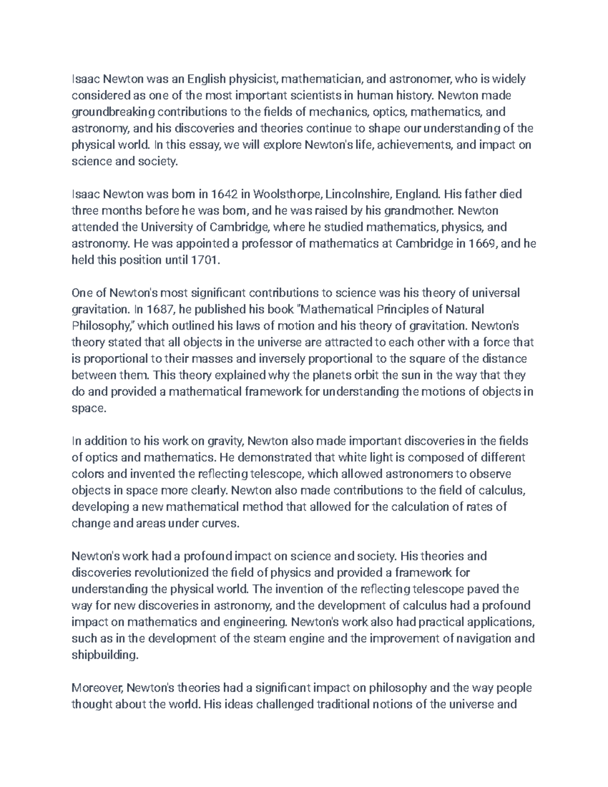 The Life of Issac Newton - Isaac Newton was an English physicist ...