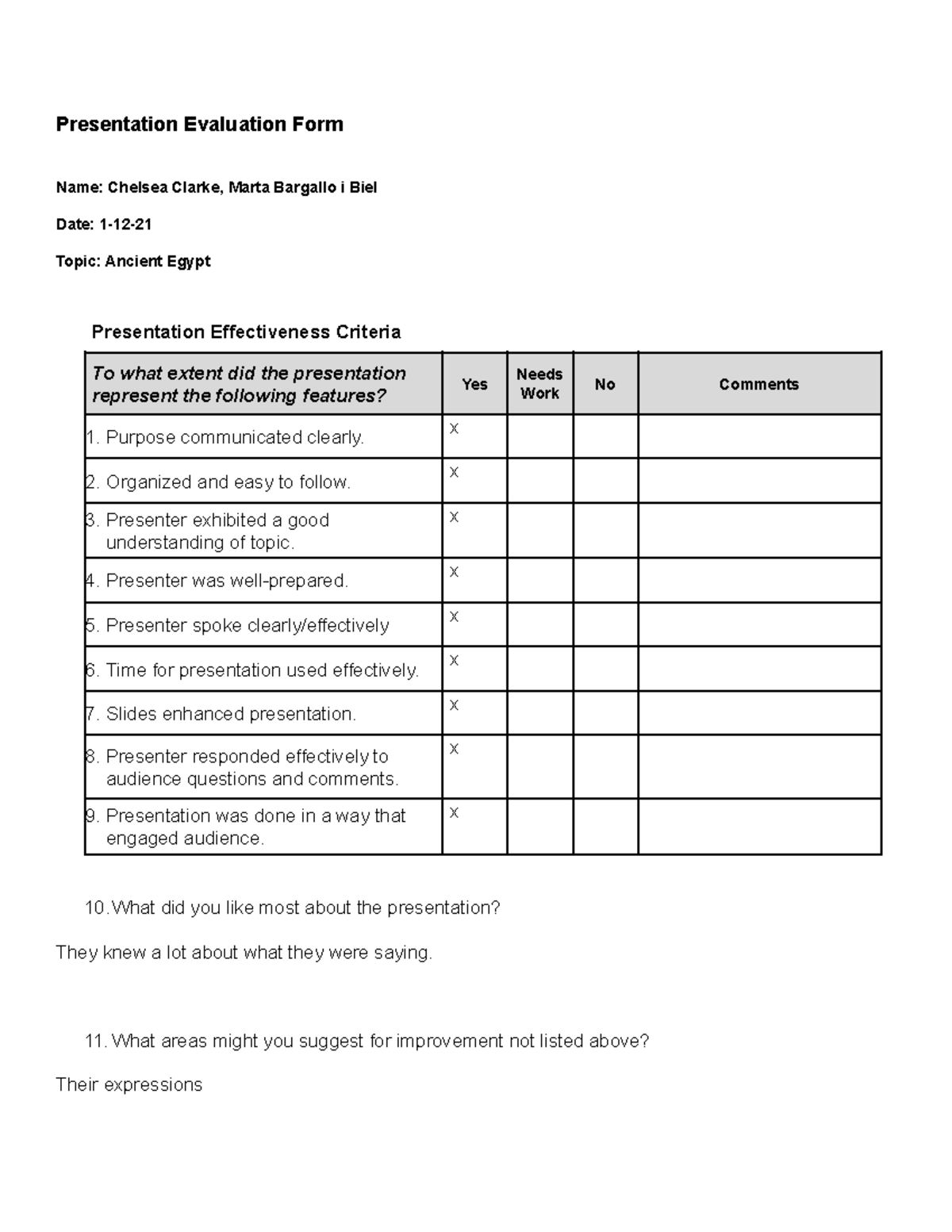 Formal Presentation Evaluation Form (4) - Presentation Evaluation Form ...