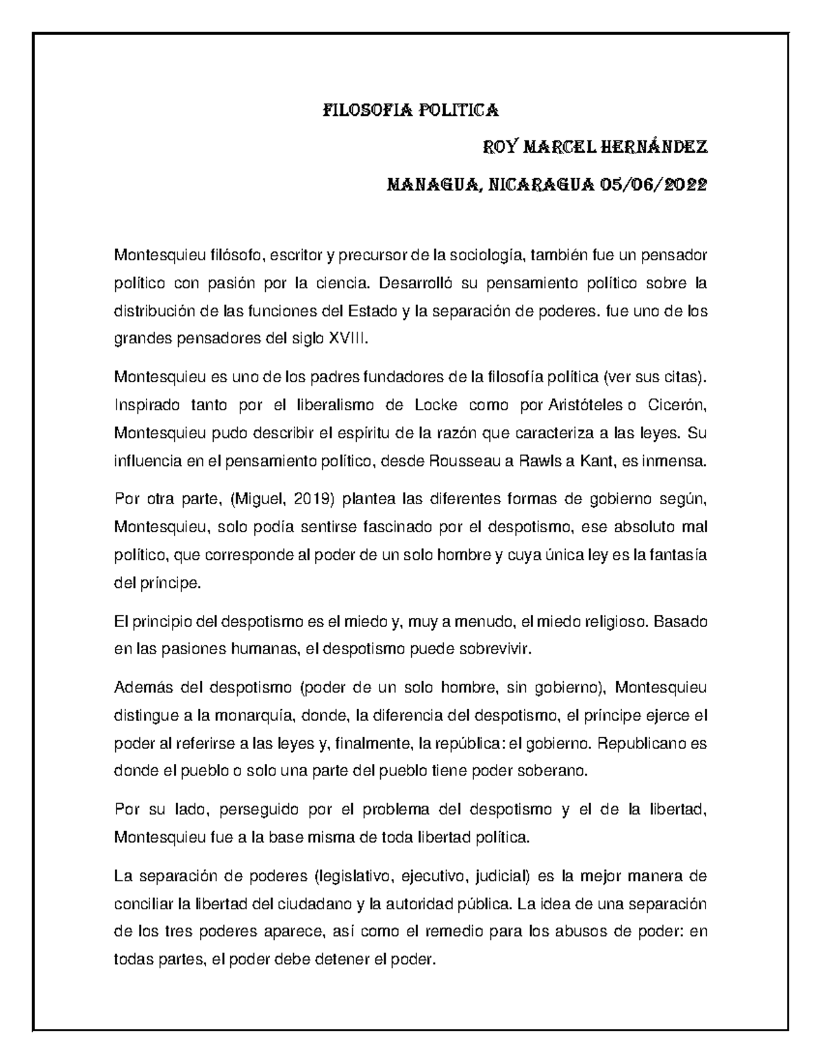Filosofia Politica Ensayo Montequieu - FILOSOFIA POLITICA Roy Marcel ...