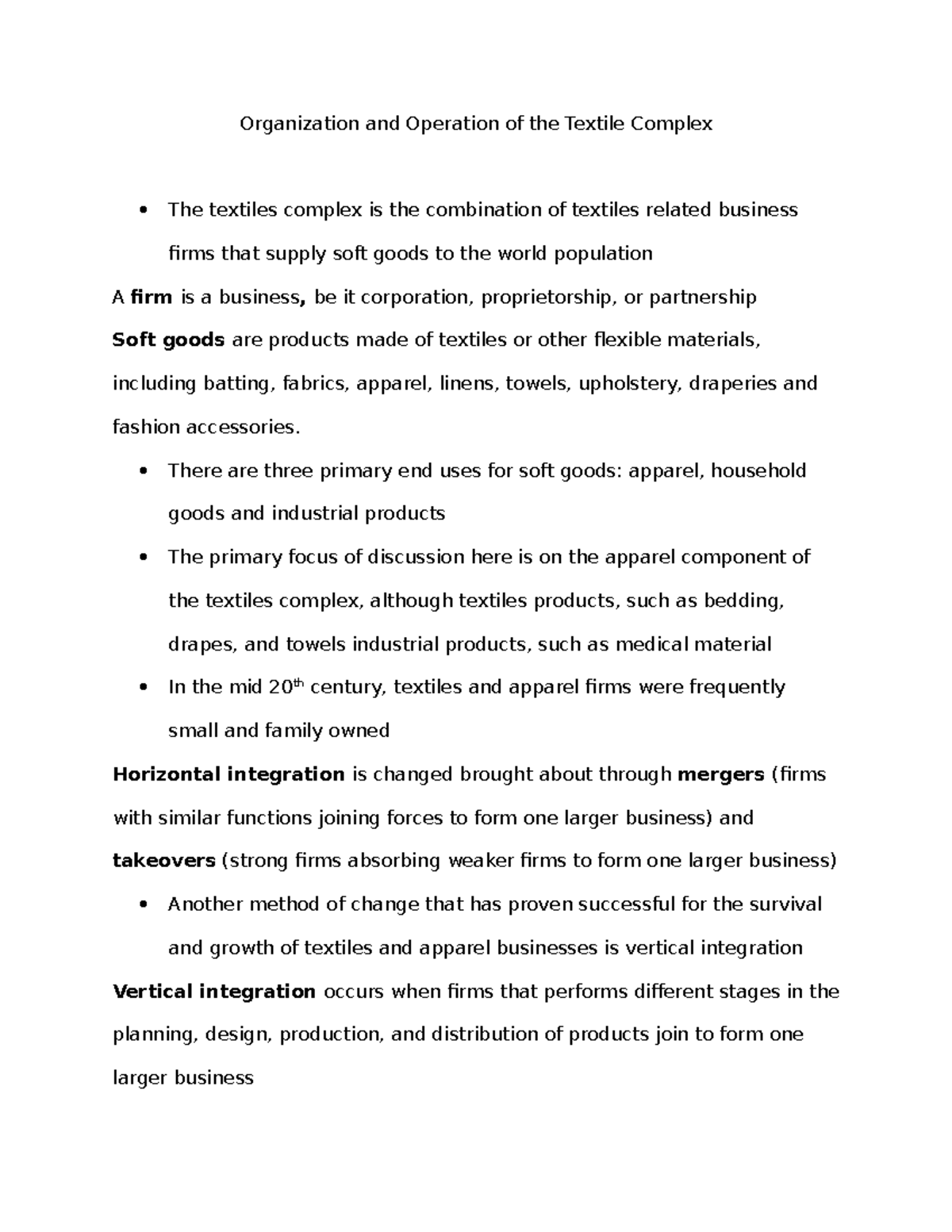 Organization and Operation of the Textile Complex - There are three ...