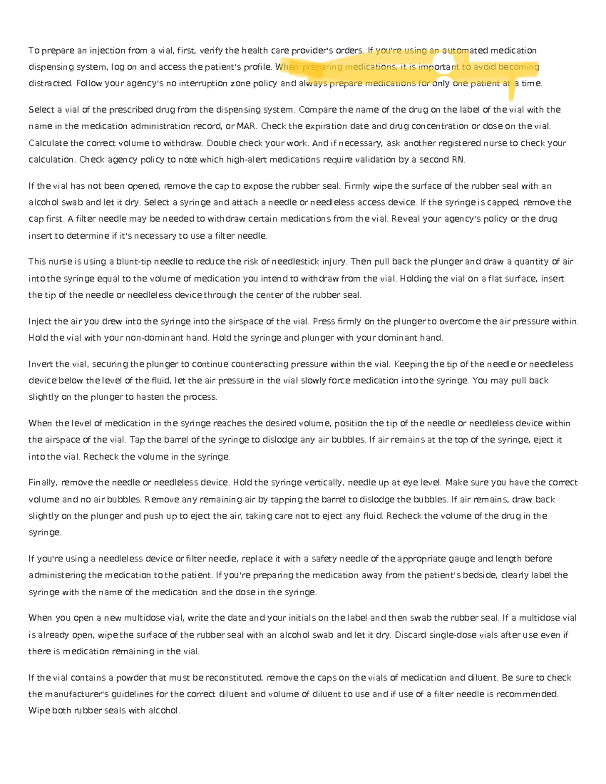 210400 - Practice - To prepare an injection from a vial, first, verify ...