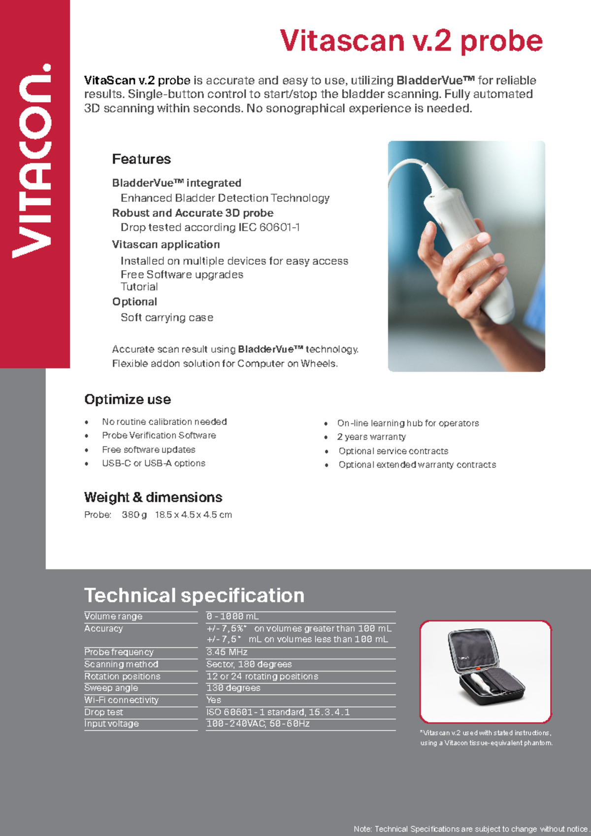 Vitascan datasheet v - sdergthyuji - Technical specification Volume range Accuracy Probe ...