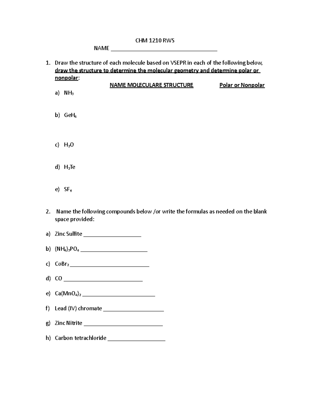RWS-Worksheet-1210L copy 2 - CHM 1210 RWS NAME ___________________________________ Draw the ...