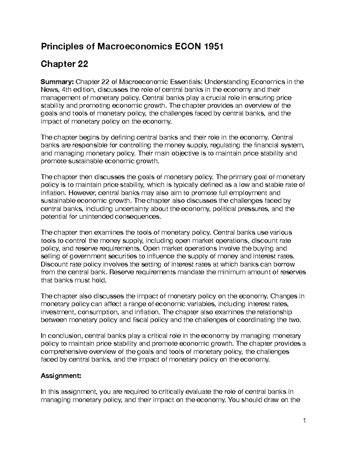 ECON 1951 - Chapter 22 - Principles of Macroeconomics ECON 1951 Chapter ...