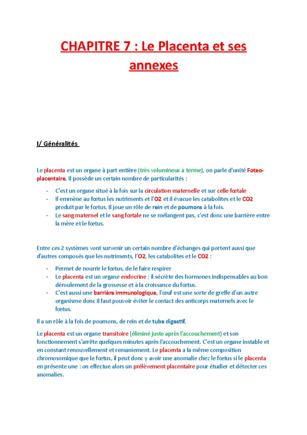 Chapitre 7 Le placenta et ses annexes - CHAPITRE 7 : Le Placenta et ses ...