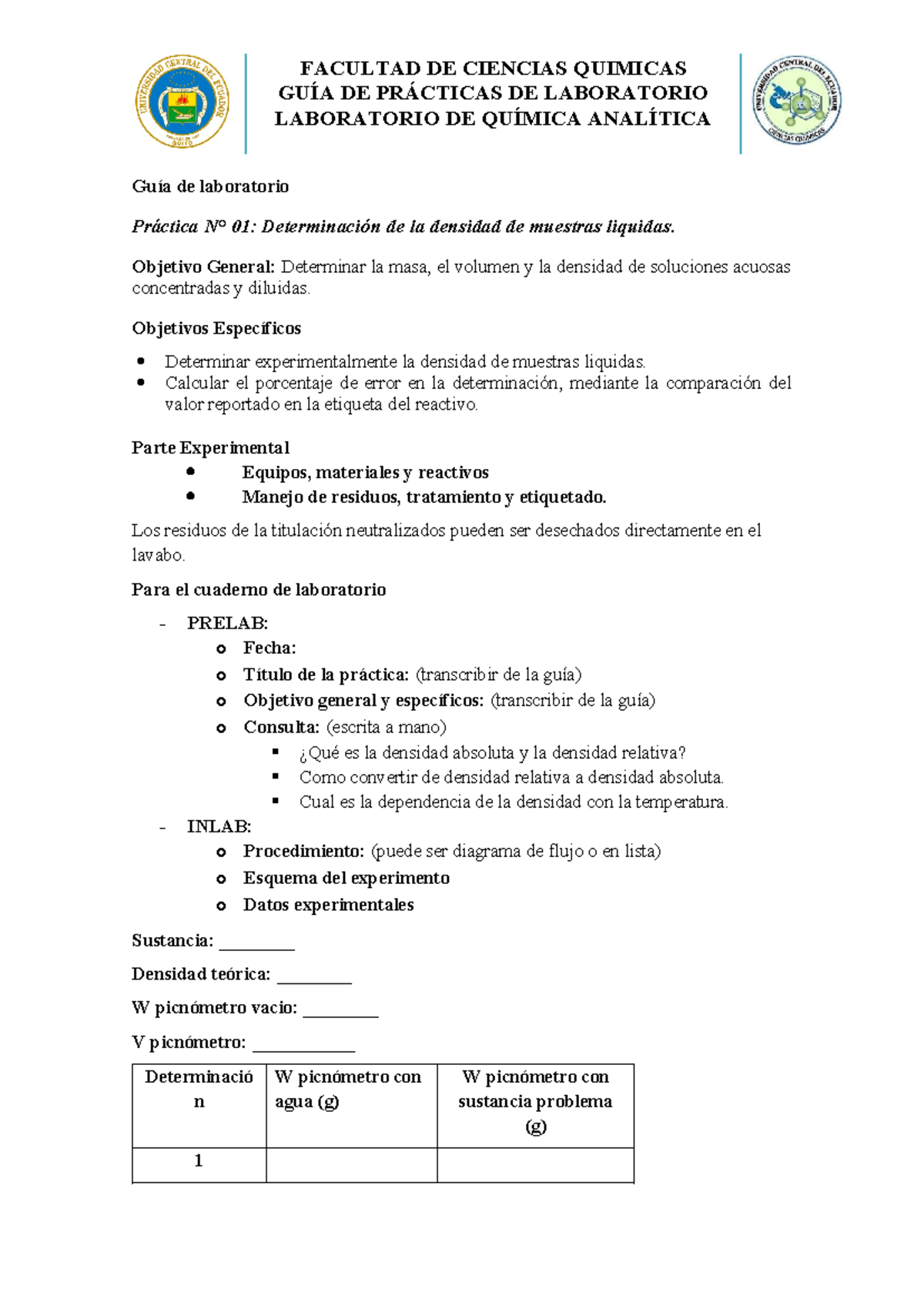 Práctica Número 1 - Determinación de volumen, masa y densidad - GUÍA DE ...
