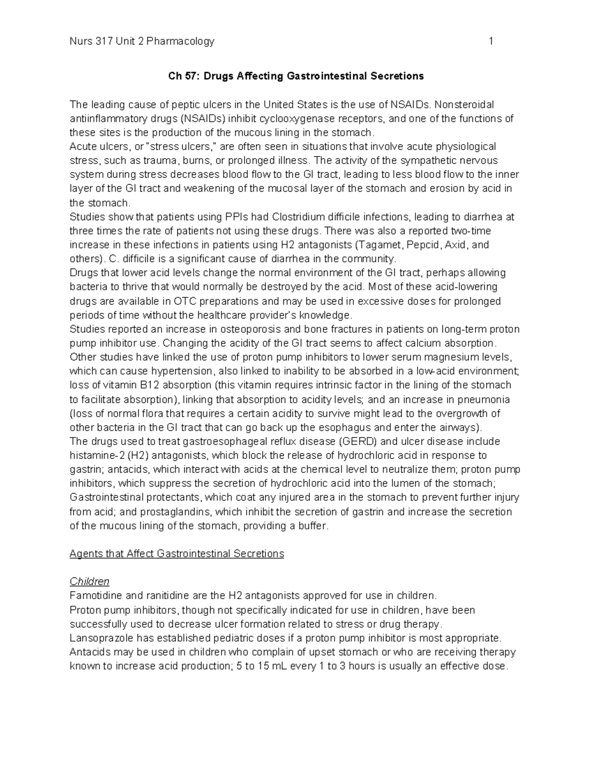 Nurs 317 Unit 2 Pharm notes on all listed meds - Ch 57: Drugs Affecting ...