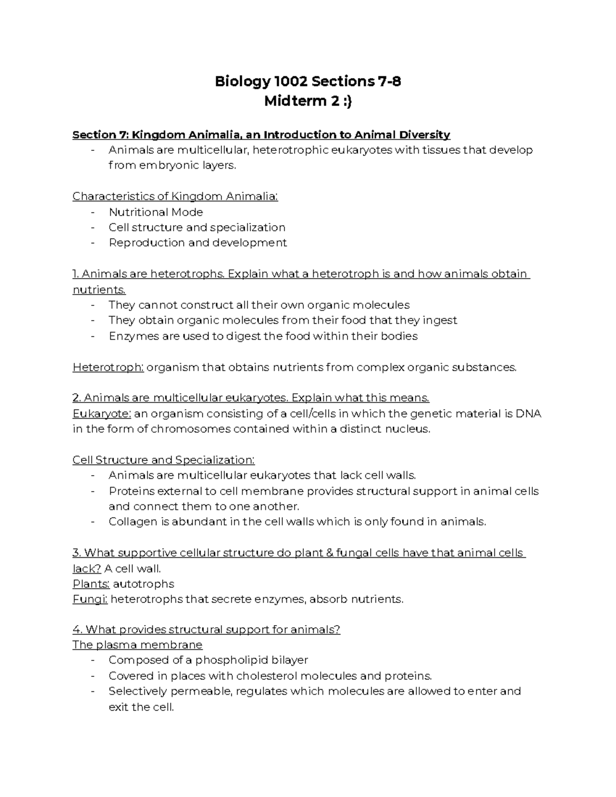 Section 7-8 Review Questions (Animals) - Biology 1002 Sections 7 ...