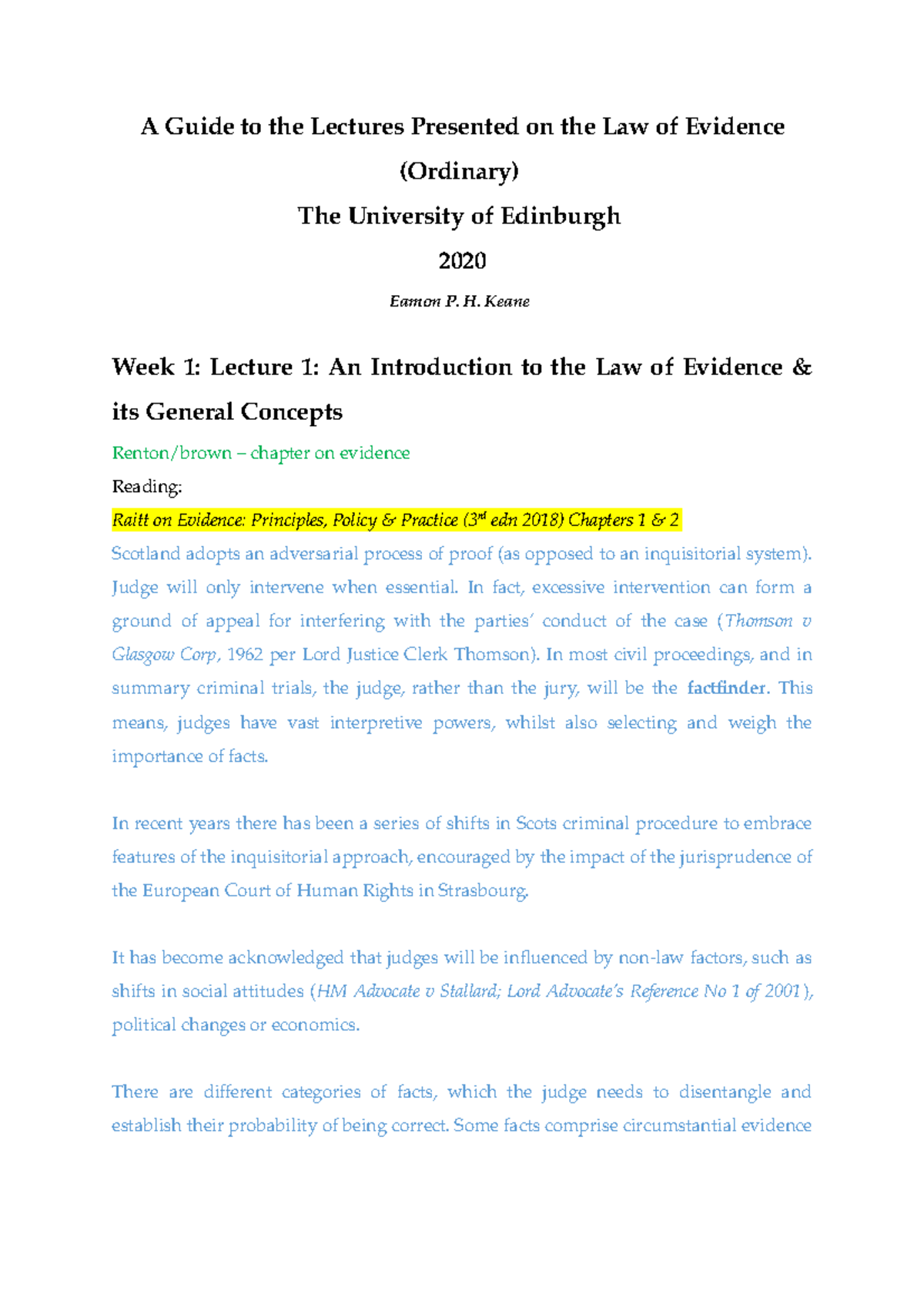 Evidence All Lectures - A Guide to the Lectures Presented on the Law of ...