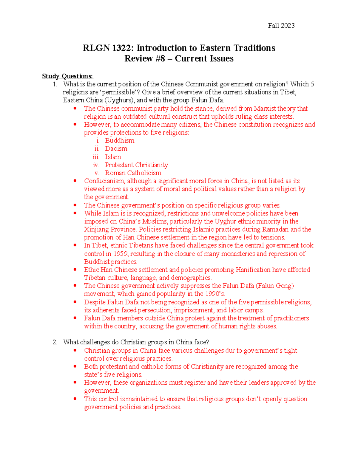 RLGN 1322 Unit 8 - notes - RLGN 1322: Introduction to Eastern ...