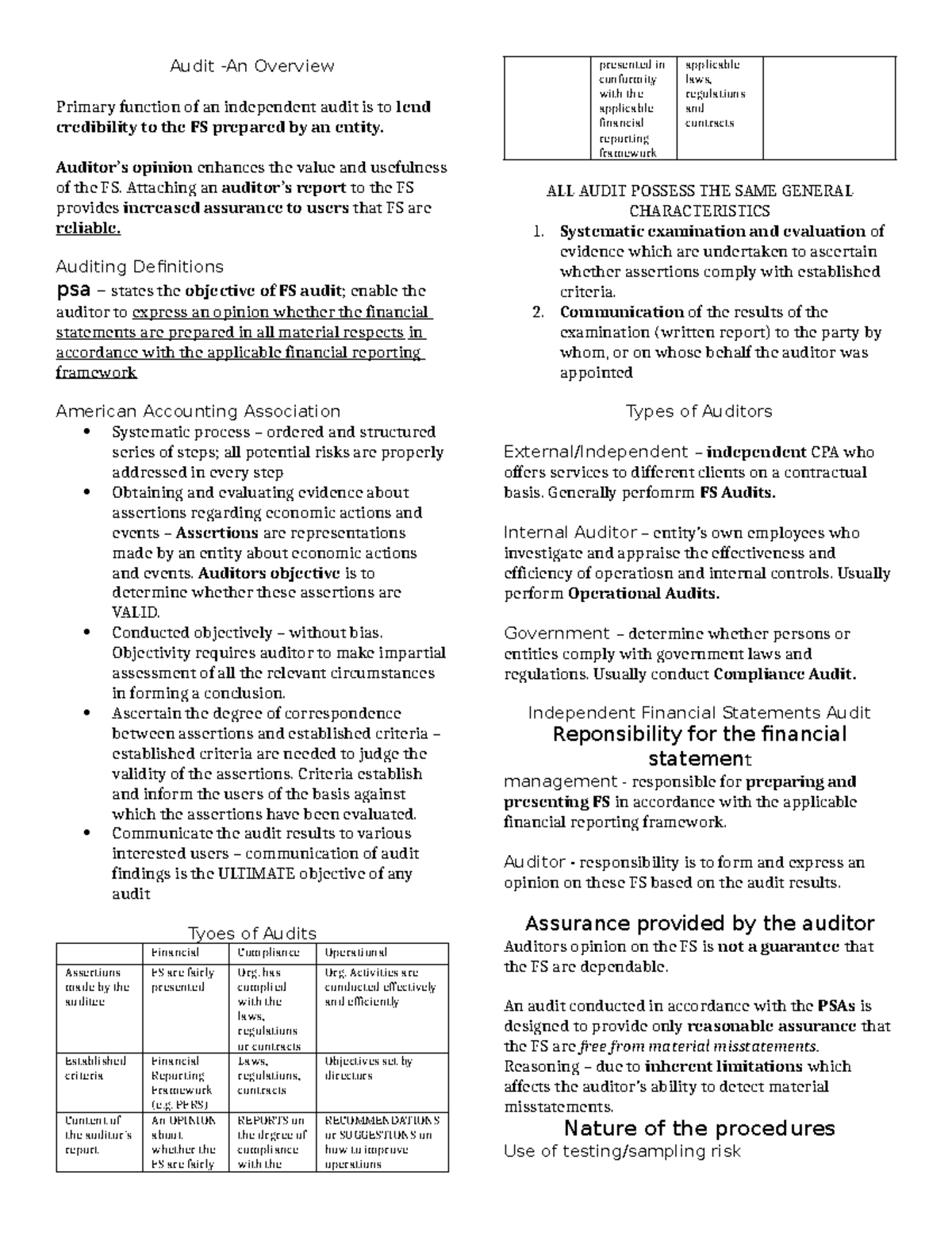 Chapter 1 Auditing Theory - Audit -An Overview Primary function of an ...