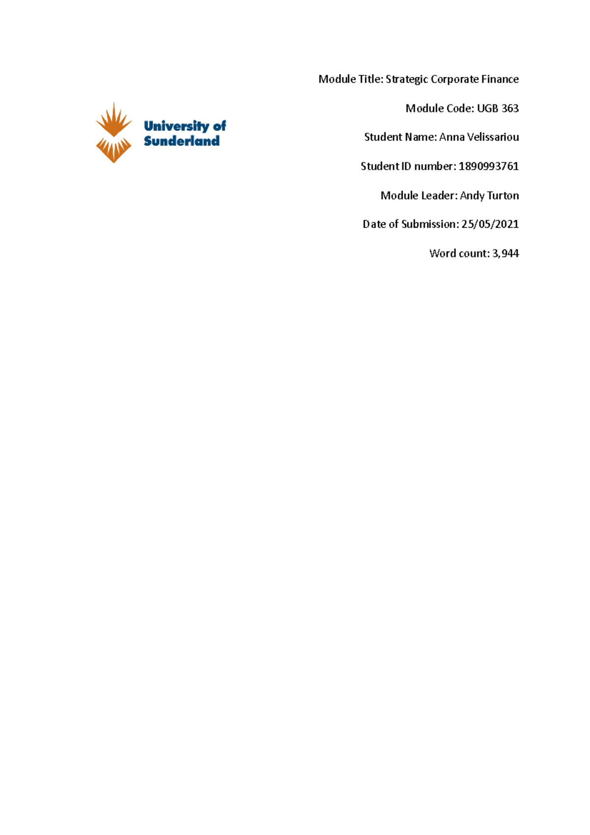 Strategic Corporate Finance - Module Title: Strategic Corporate Finance ...