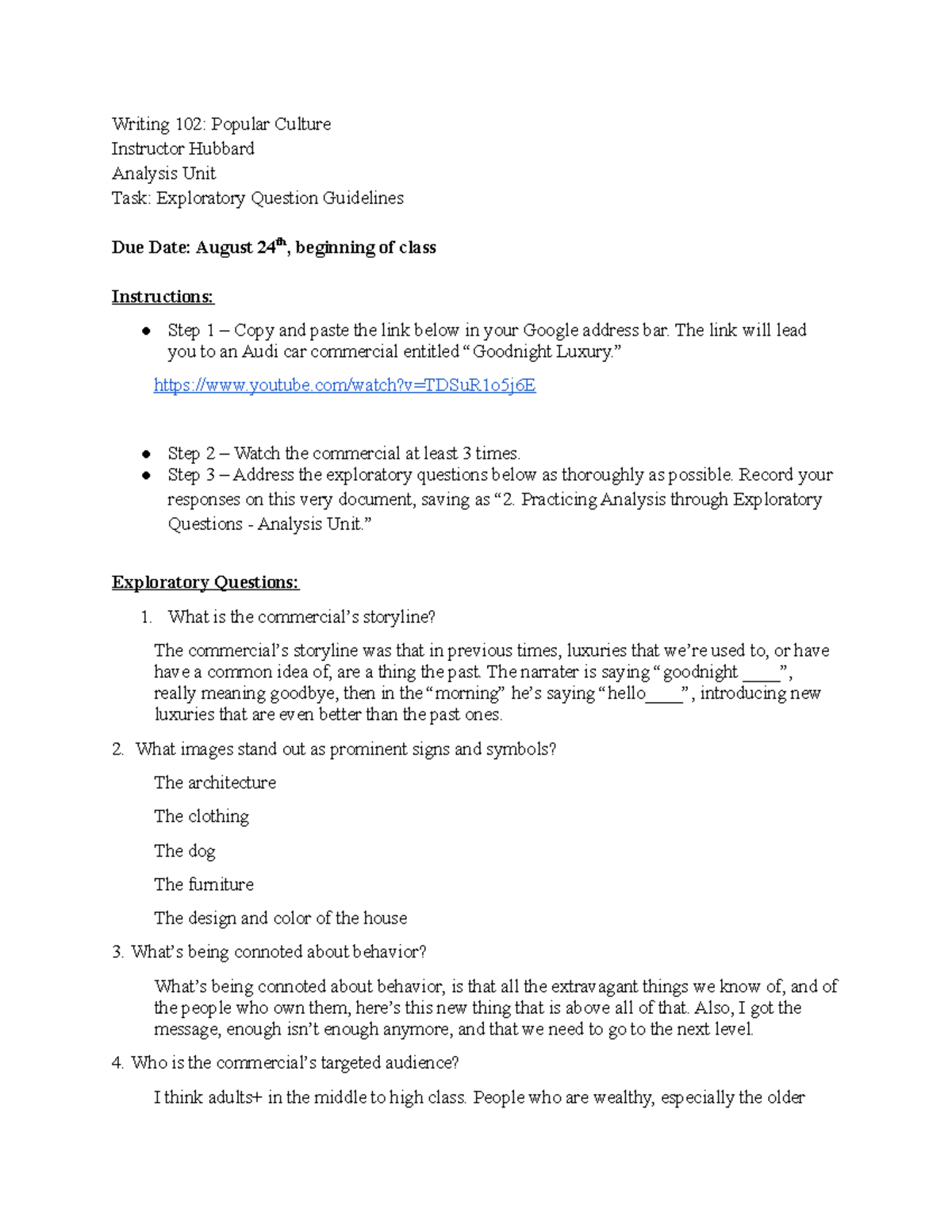 2. Practicing Analysis through Exploratory Questions - Analysis Unit ...