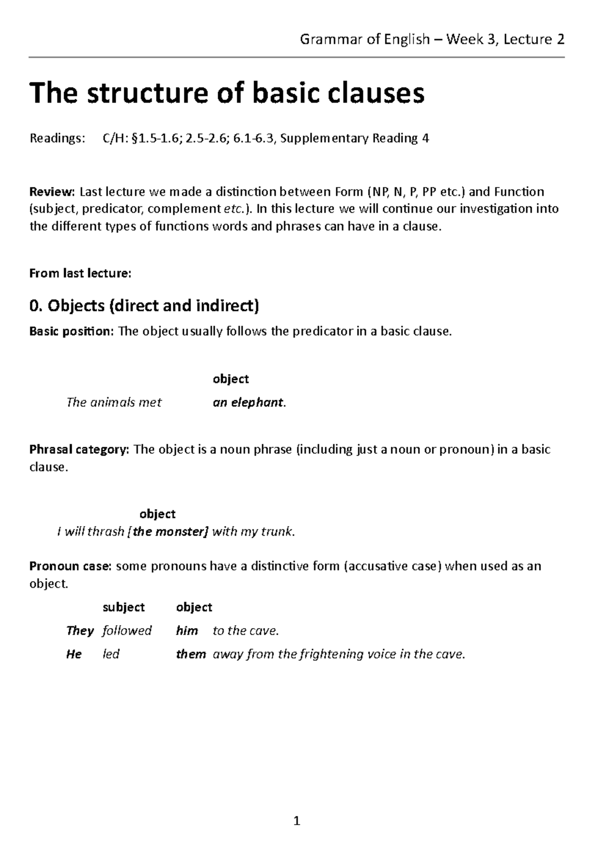 Grammar of English 2020 Week 3 Basic Clauses Summary - The structure of ...