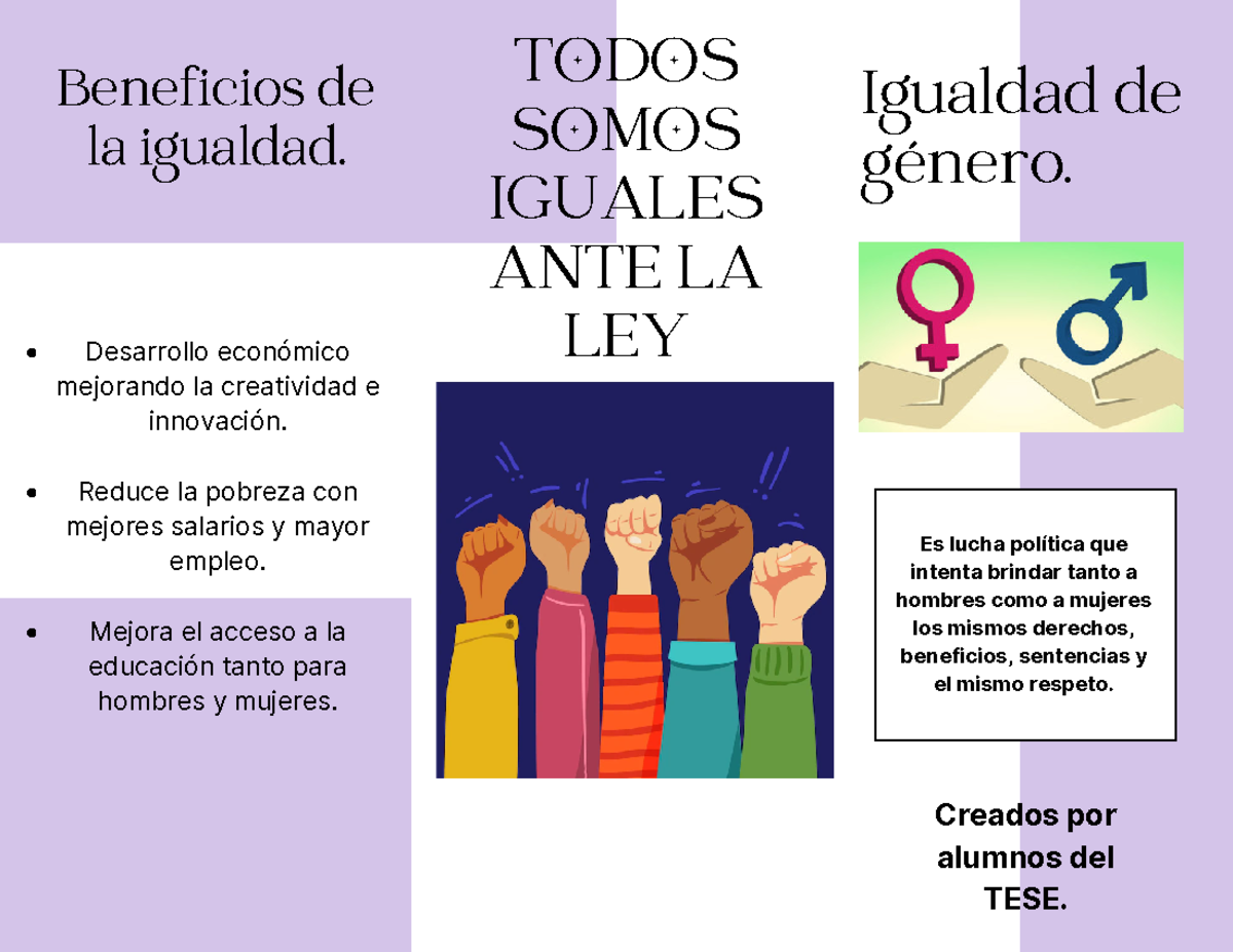 Triptico quinto mes - Igualdad de género. Beneficios de la igualdad ...