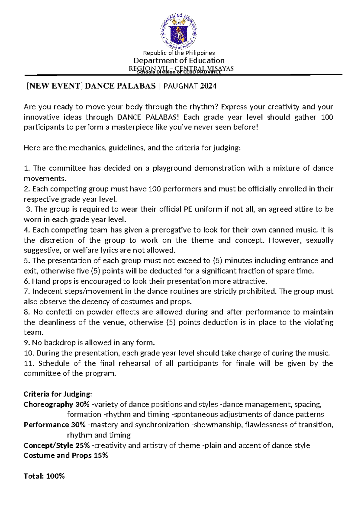 Dance palabas - Republic of the Philippines Department of Education ...