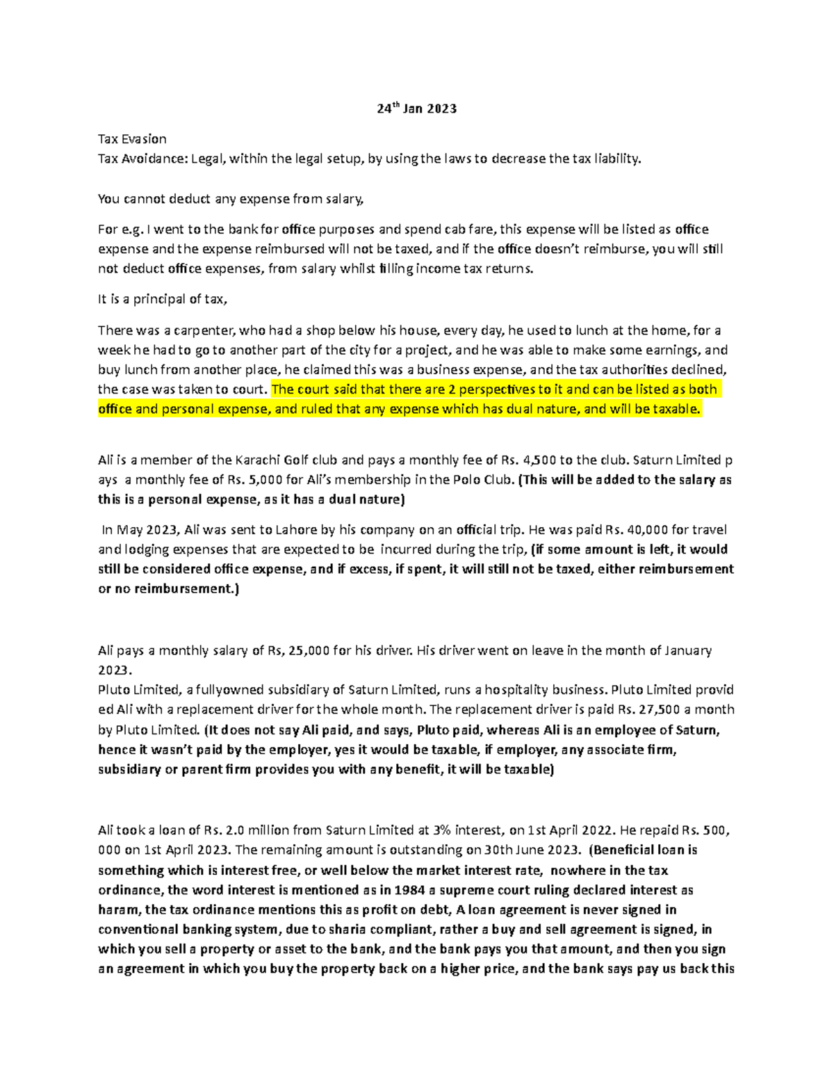 Taxation Class Notes - Practice from this - 24 th Jan 2023 Tax Evasion ...