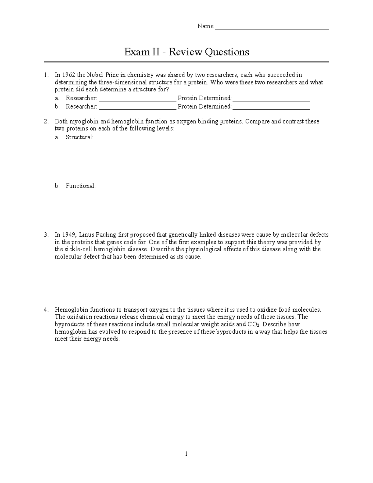 Exam II-Review Questions - Exam II - Review Questions In 1962 the Nobel Prize in chemistry was ...