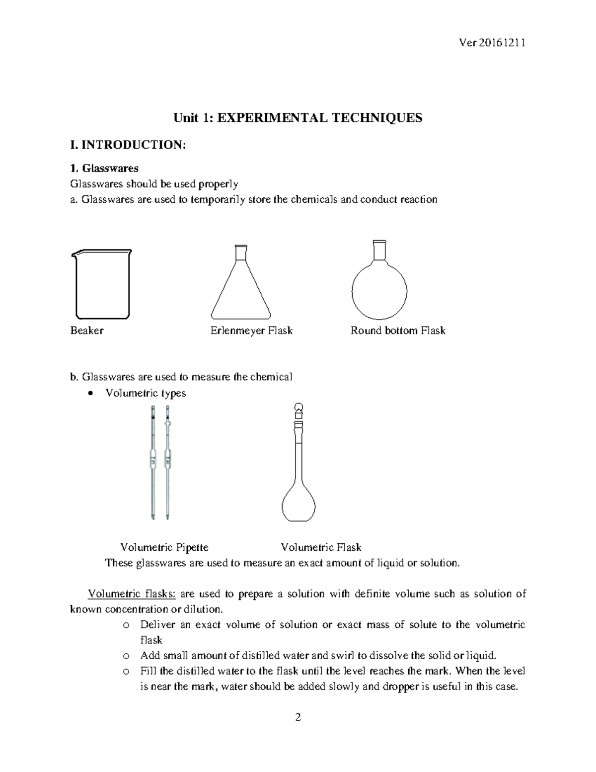 General Chemistry Experiment 202 - Unit 1: EXPERIMENTAL TECHNIQUES I ...