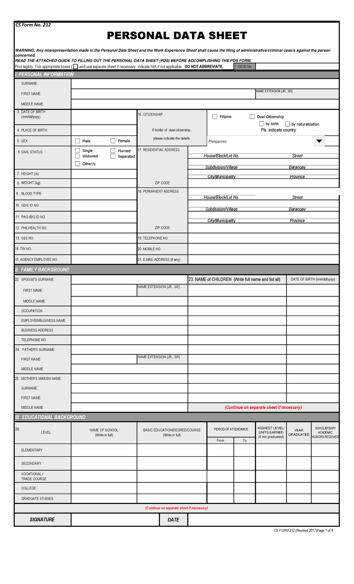 PDS Blankkk - pds - Print legibly. Tick appropriate boxes ( ) and use ...