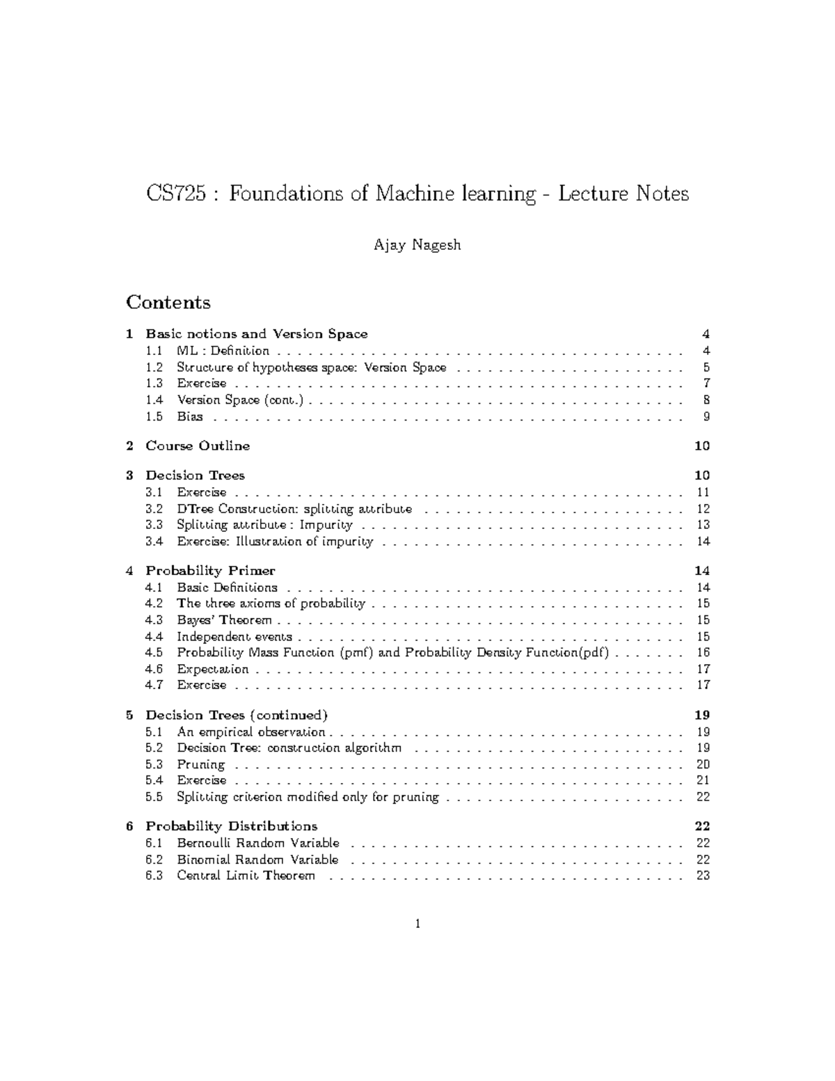 Extra Lecturenotes Cs725 Cs725 Foundations Of Machine Learning Lecture Notes Ajay Nagesh