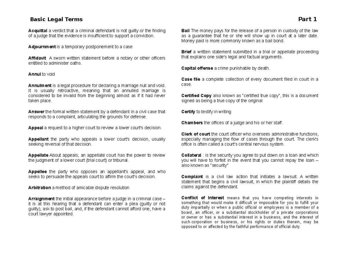 Basic Legal Terms part 1 - Adjournment is a temporary postponement to a ...
