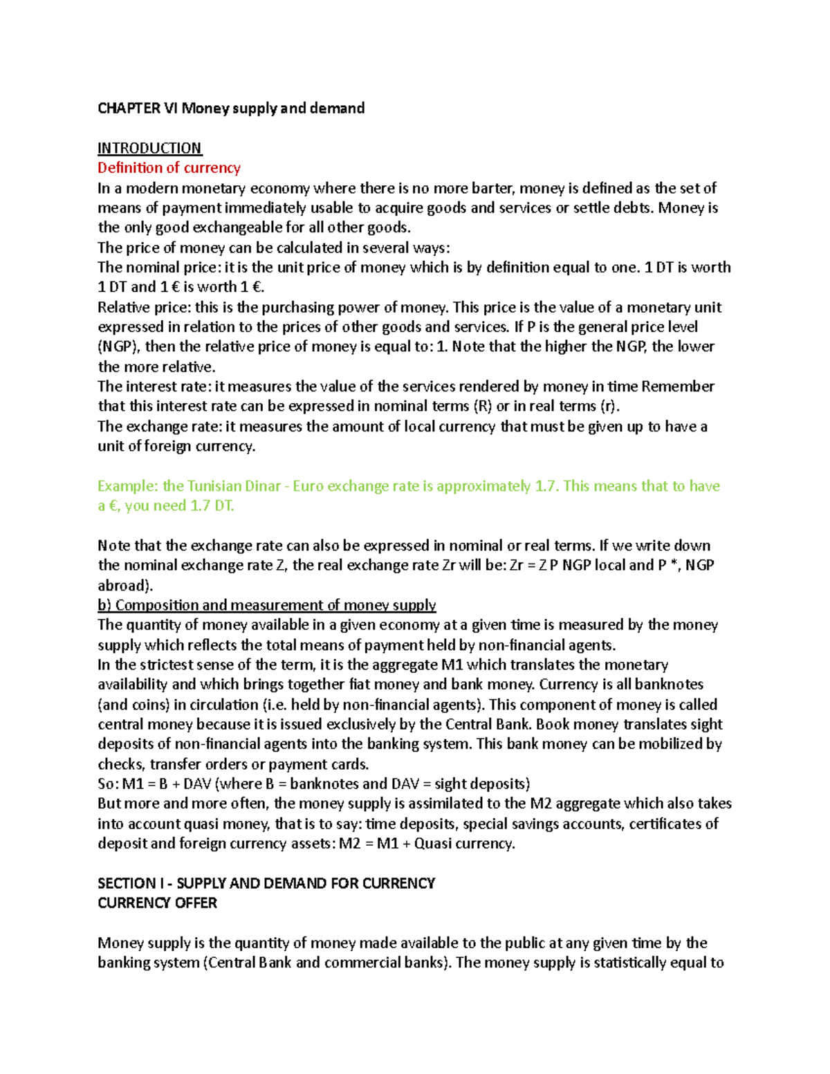 Chapter VI Money supply and demand - CHAPTER VI Money supply and demand ...