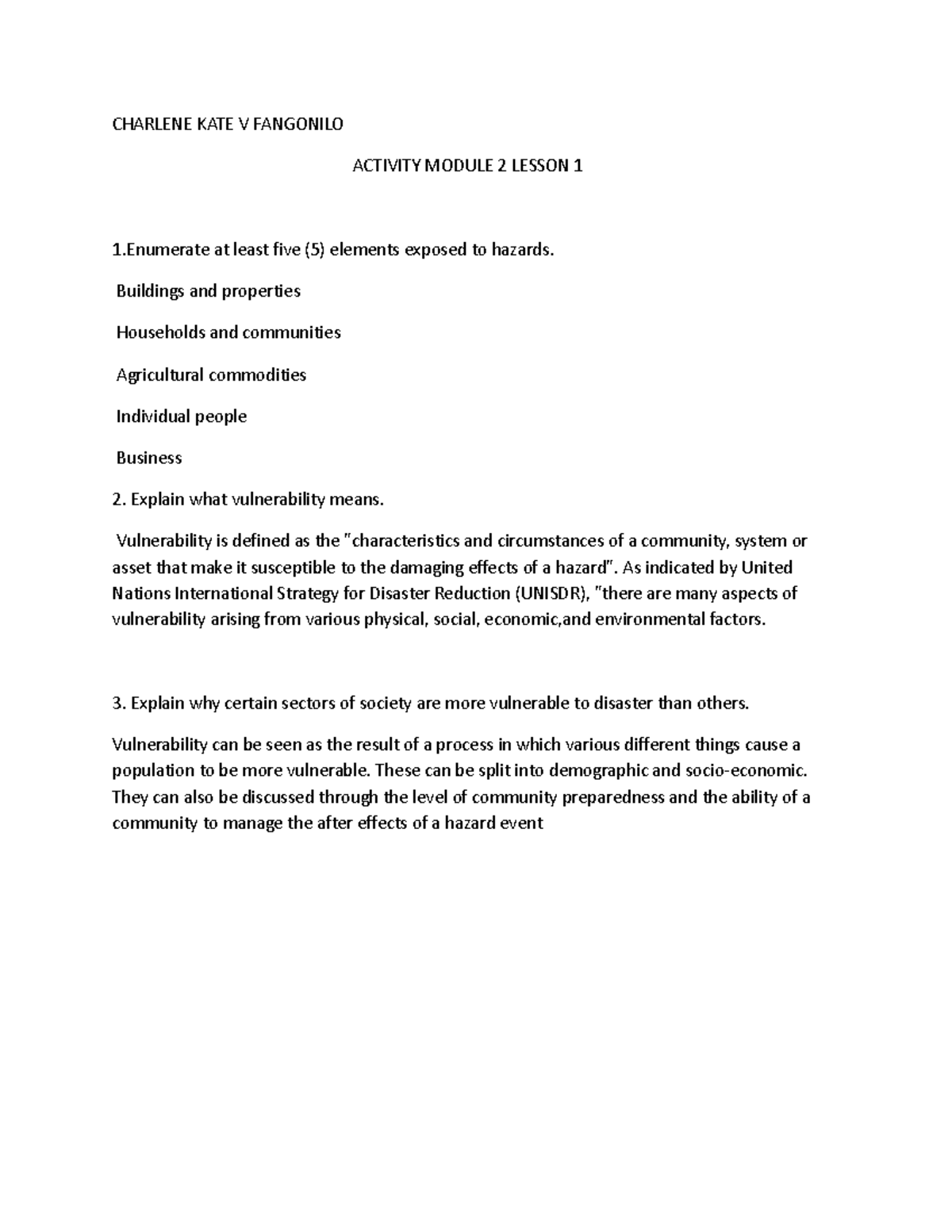 Module 2 lesson 1 - CHARLENE KATE V FANGONILO ACTIVITY MODULE 2 LESSON 1 1 at least five (5 ...