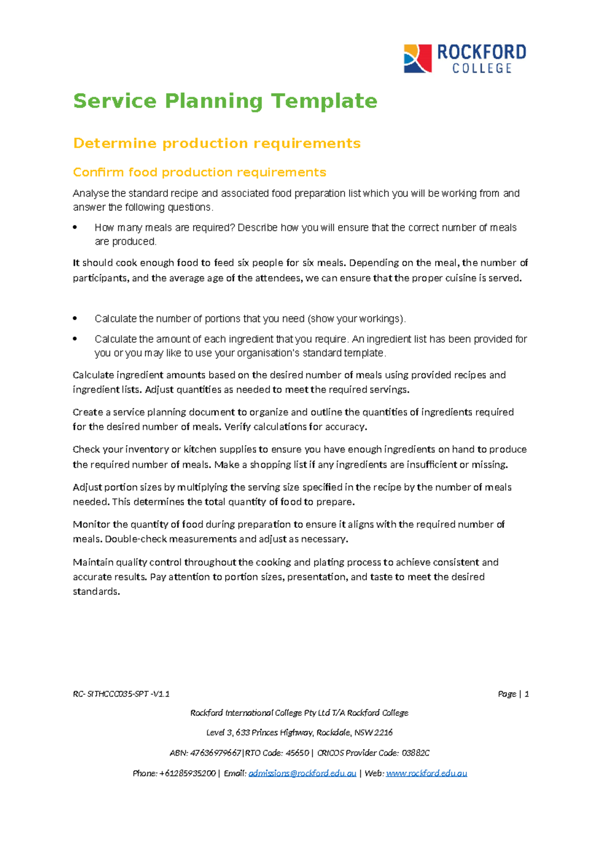 Sithccc 035 Service Planning Template - Service Planning Template ...