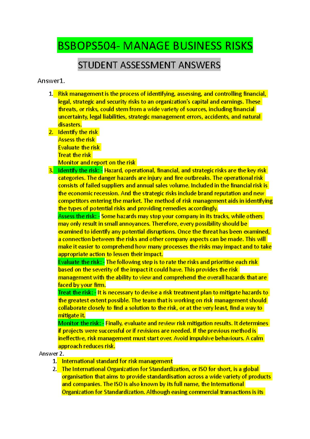 Bsbops 504 (Word File) - The answers are accurate and 100%. - BSBOPS504 ...