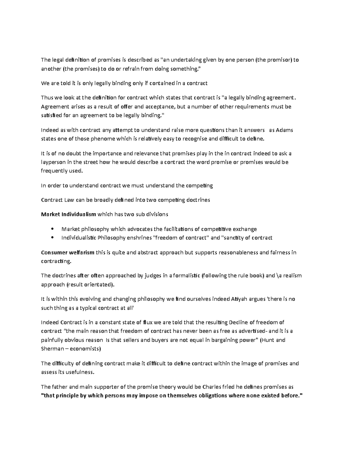 CW Contract - The legal definition of promises is described as "an ...