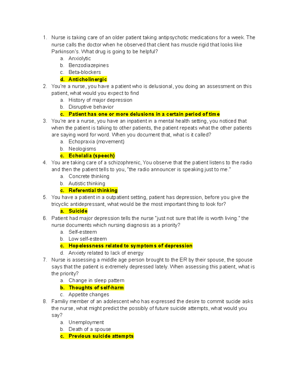 Mental Health Quiz 2 Notes - Nurse is taking care of an older patient ...