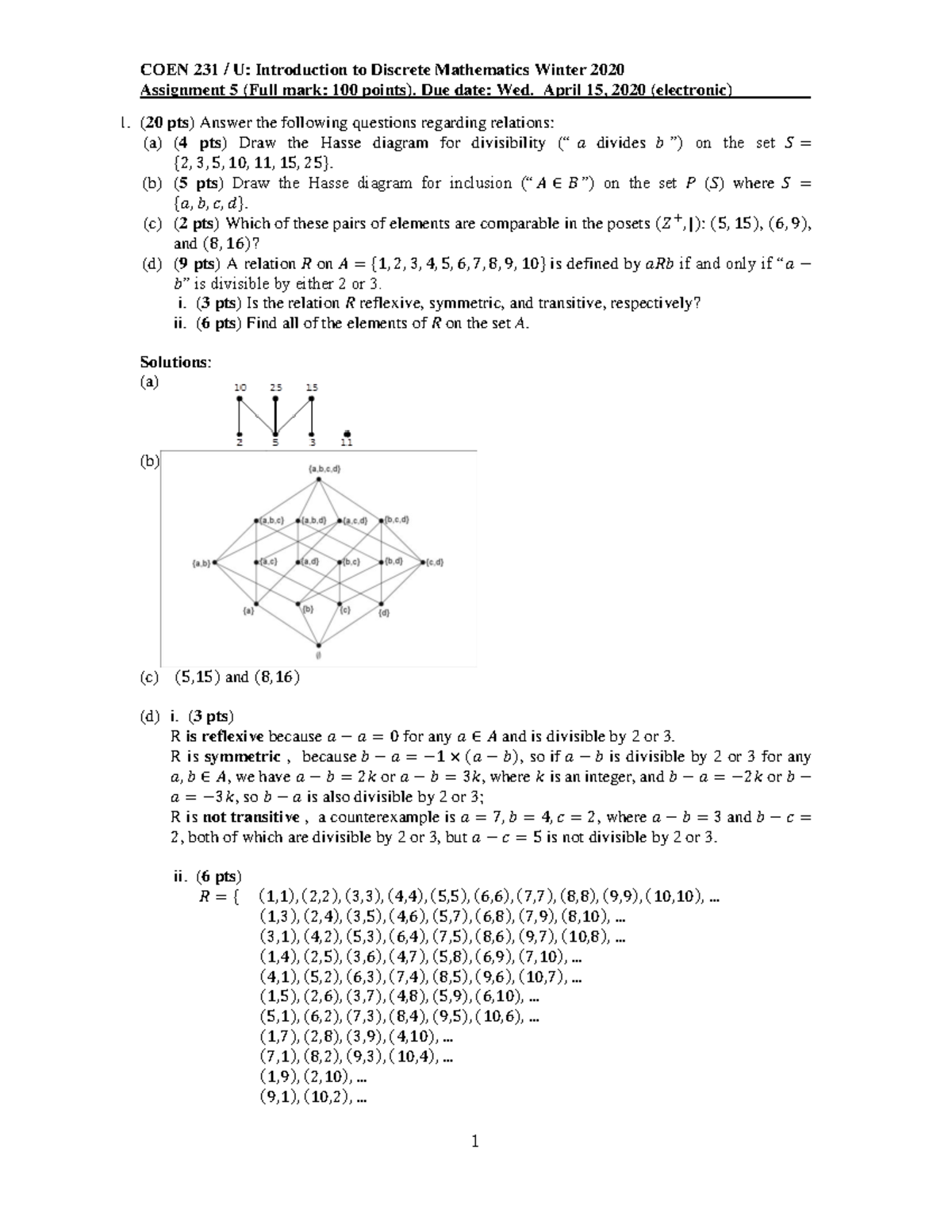COEN231 U - Assignement 5 - Reference Solution 1 - Assignment 5 (Full ...