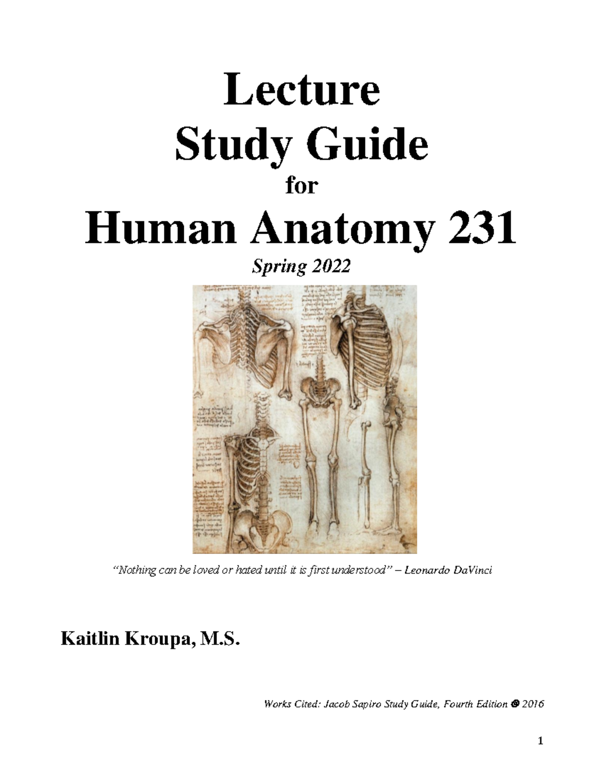 ANAT 231F Lecture Study Guide - Lecture Study Guide for Human Anatomy ...