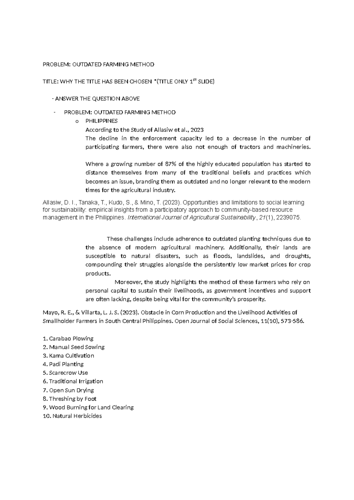 OUTDATED FARMING METHODS - , 2023 The decline in the enforcement ...