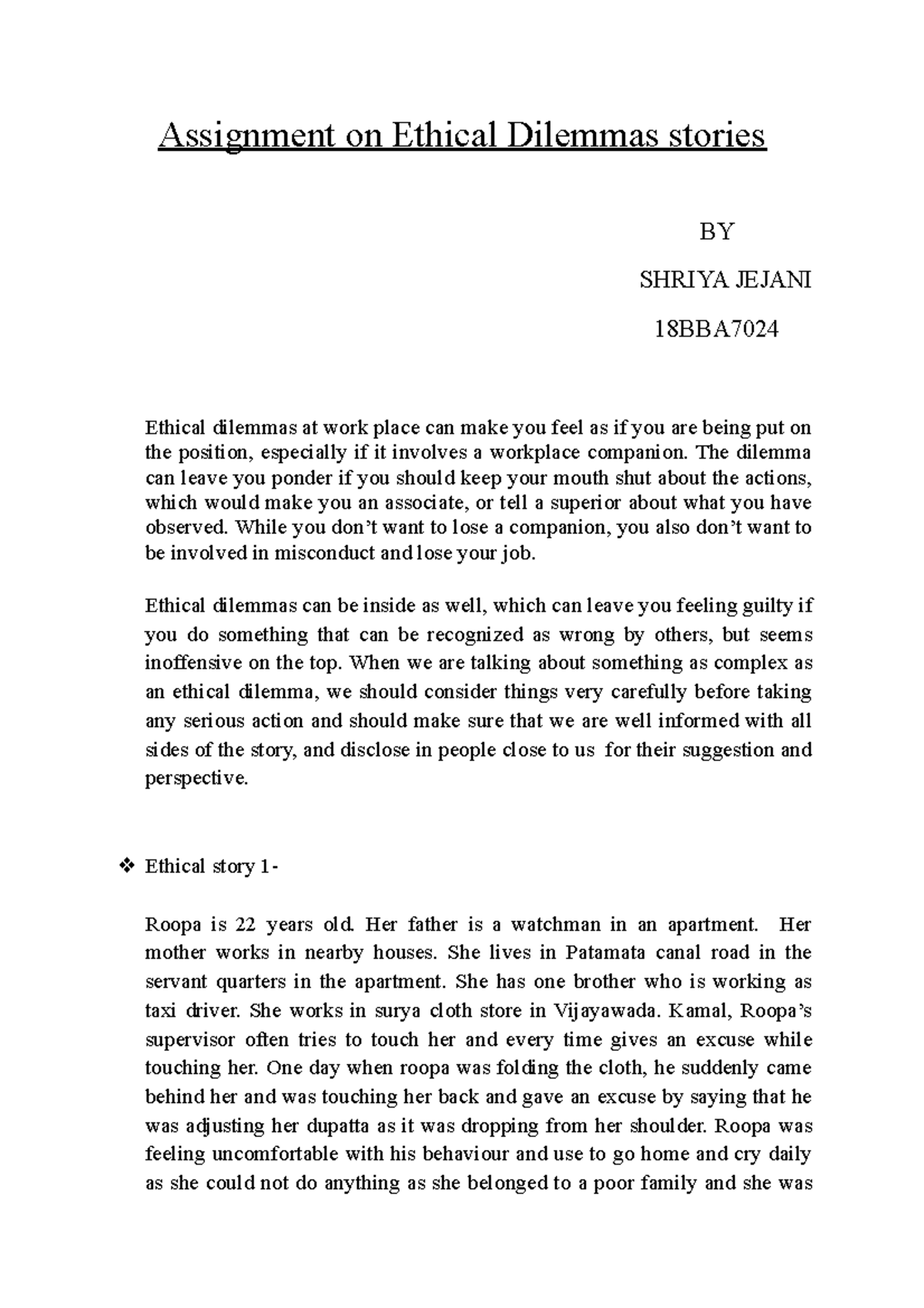 Assignment on Ethical dilemmas stories on workplace issues - Assignment ...