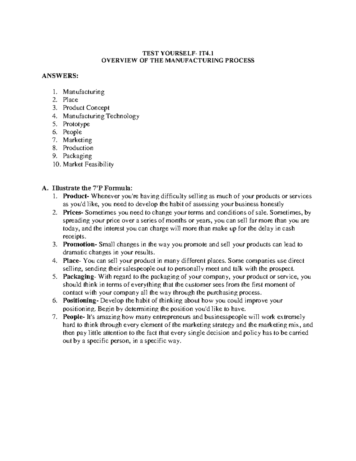 Overview OF THE Manufacturing Process - OVERVIEW OF THE MANUFACTURING ...