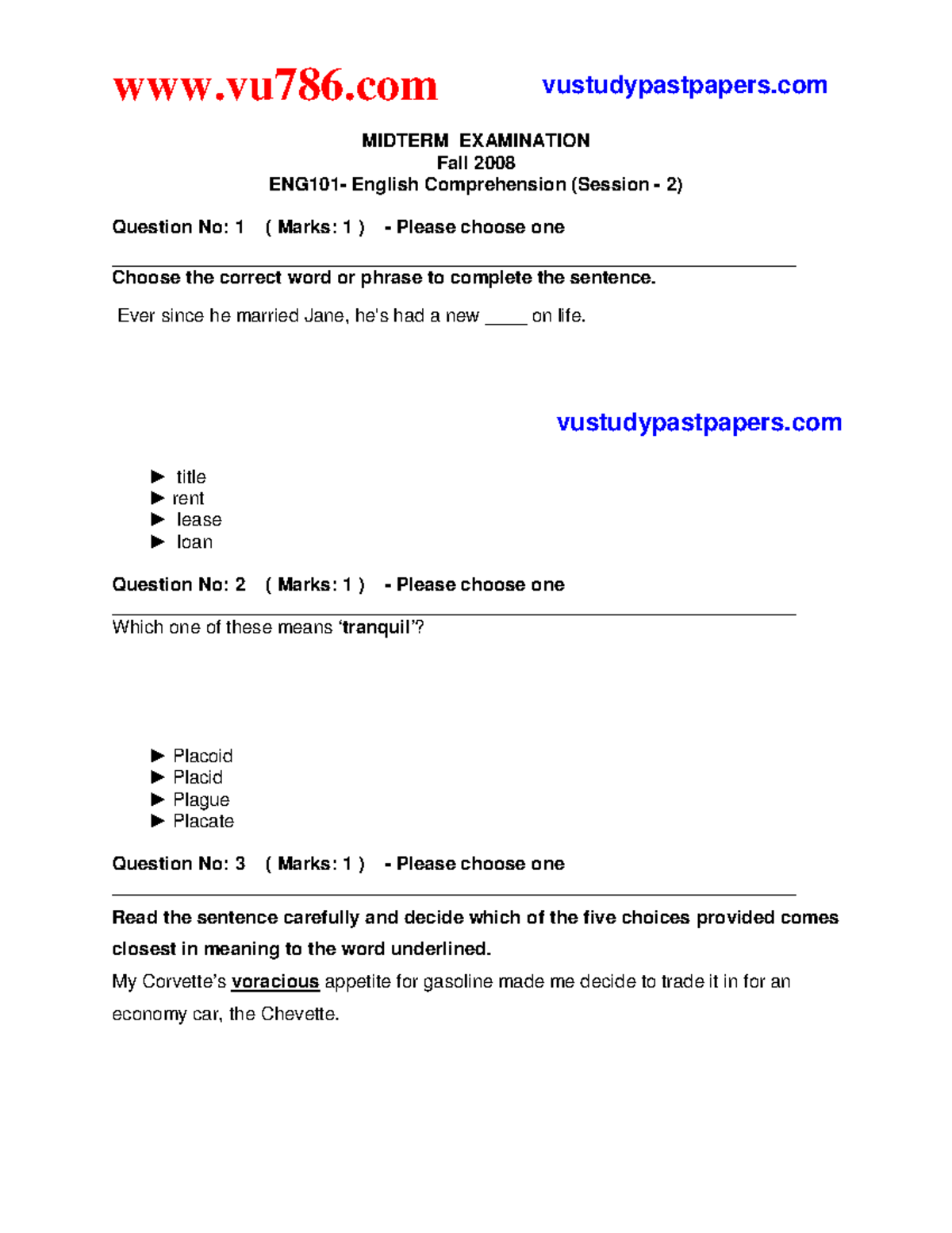 Eng101-mid-term-1-vustudypastpapers.com - MIDTERM EXAMINATION Fall 2008 ...