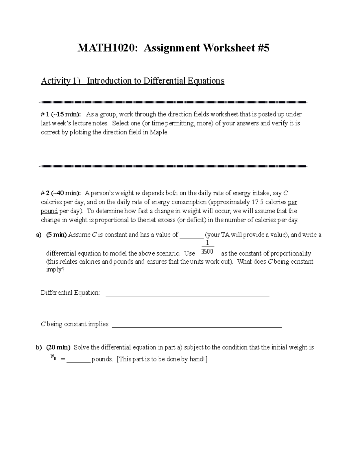 S19 tutorialworksheet 3 - MATH1020: Assignment Worksheet Activity 1 ...