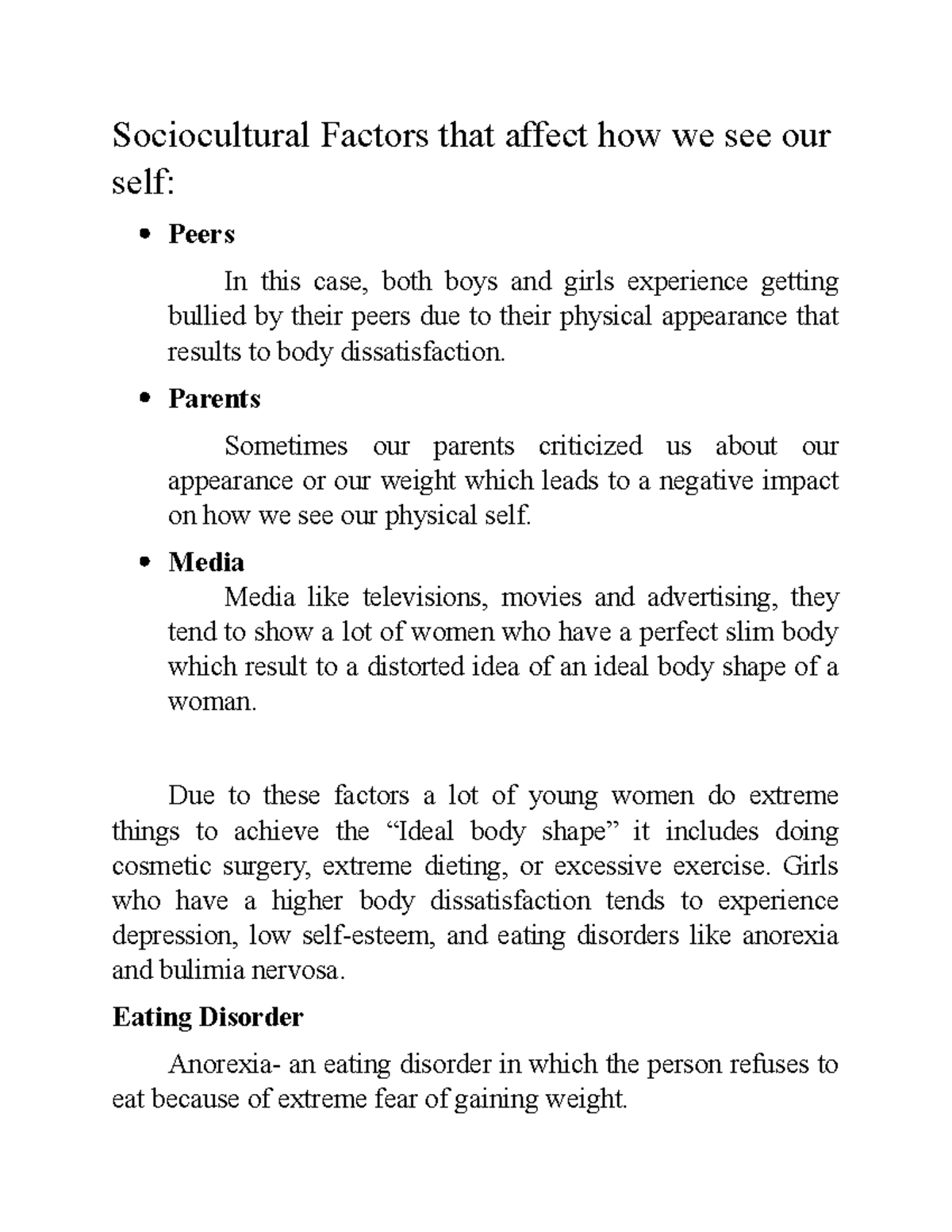 Body Image (UNDERSTANDING THE SELF) - Sociocultural Factors that affect ...