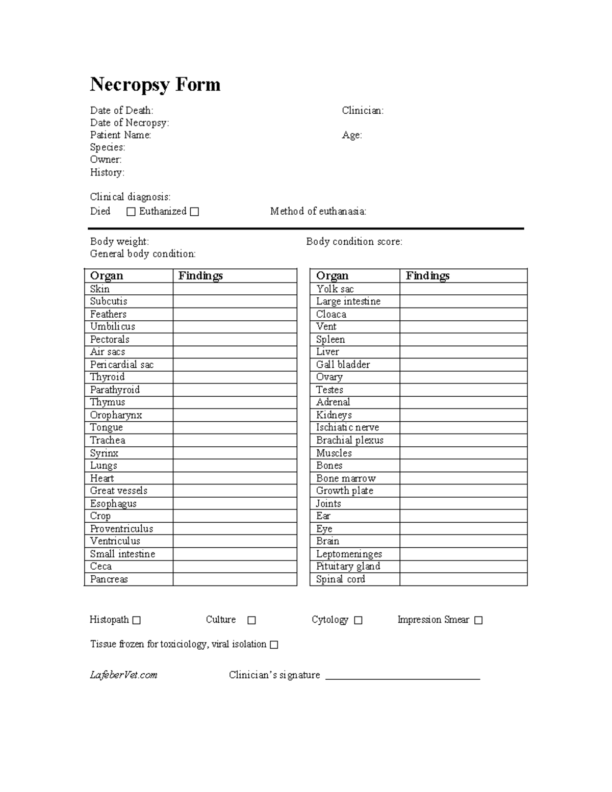 Necropsy form 1 - It's a sample template to.guide in postmortem ...